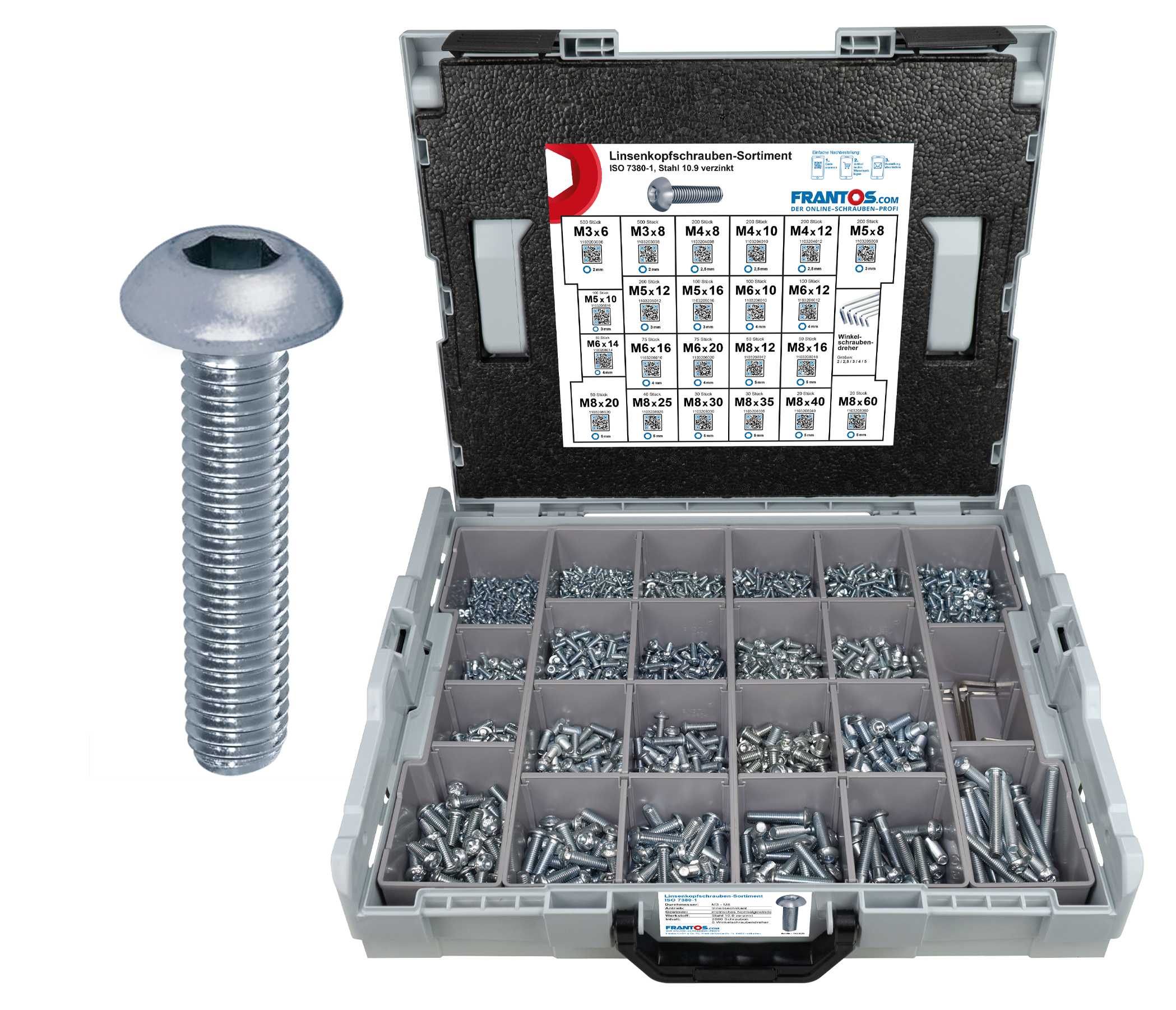 Frantos L-BOXX Sortiment, ISO 7380-1 Linsenkopfschrauben, Stahl 10.9 ...