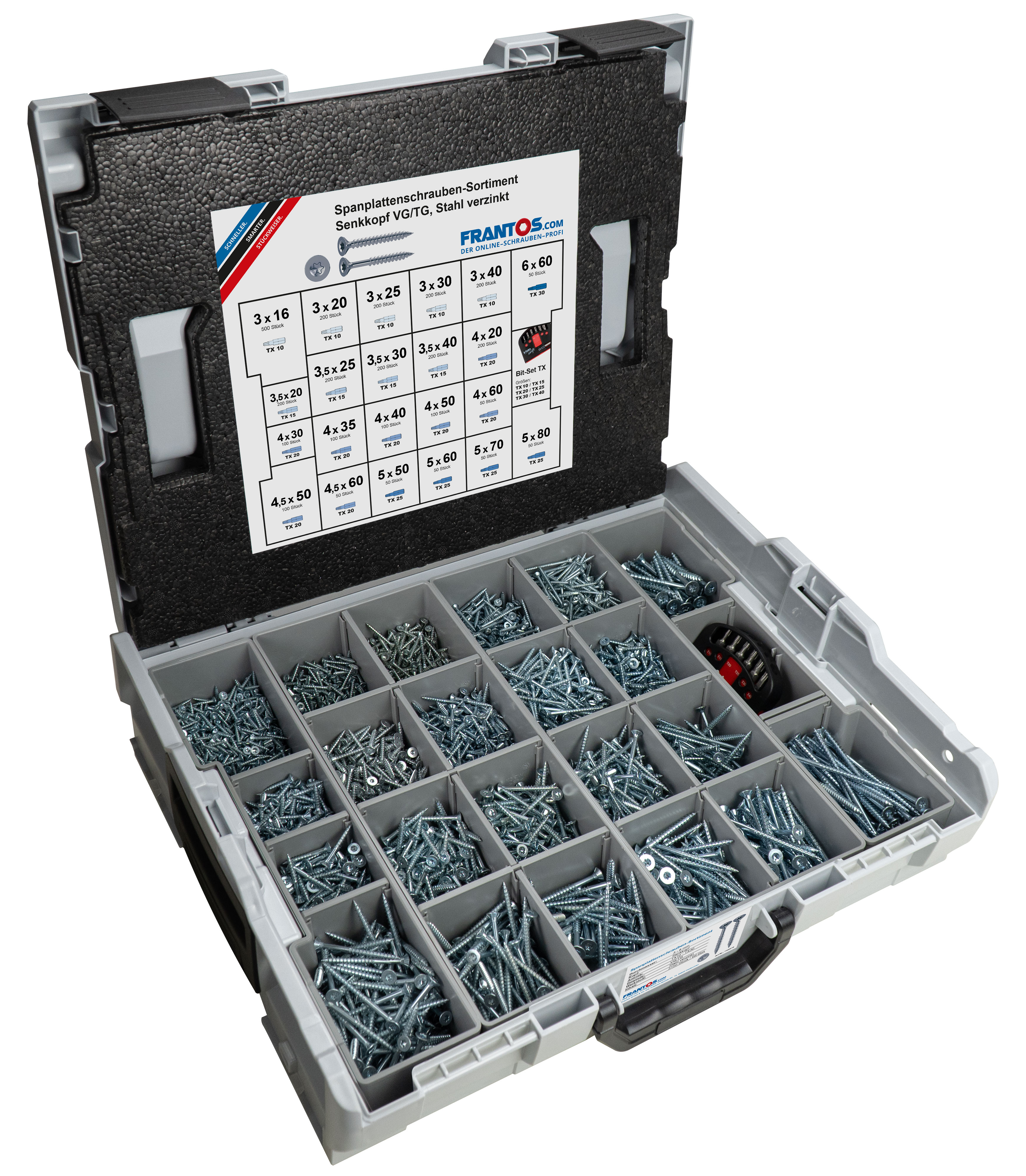 Frantos L-BOXX Sortiment, Spanplattenschrauben Senkkopf, TX, Stahl ...
