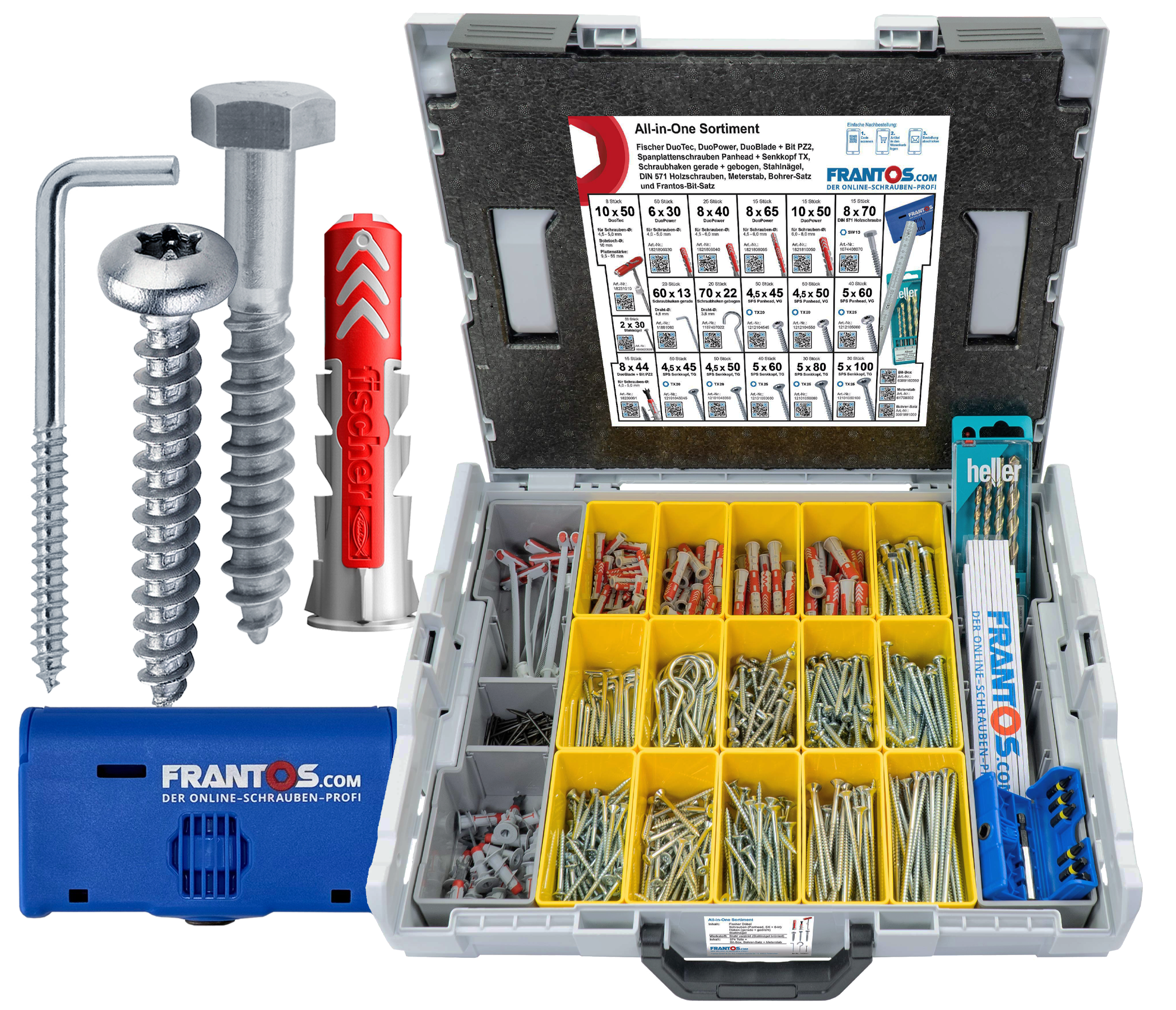 Frantos L-BOXX Sortiment, ALL-IN-ONE mit Dübel, Schrauben, Bohrer & Co ...