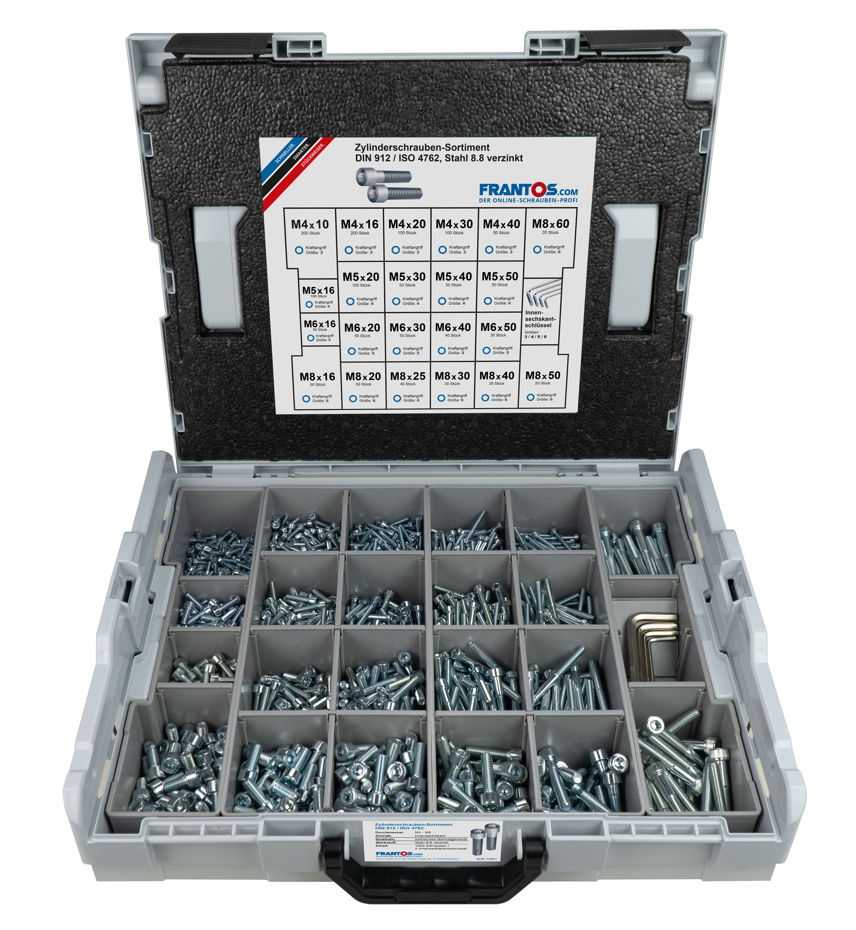 Frantos L-BOXX Sortiment, DIN 912 / ISO 4762 Zylinderschrauben, Stahl 8 ...