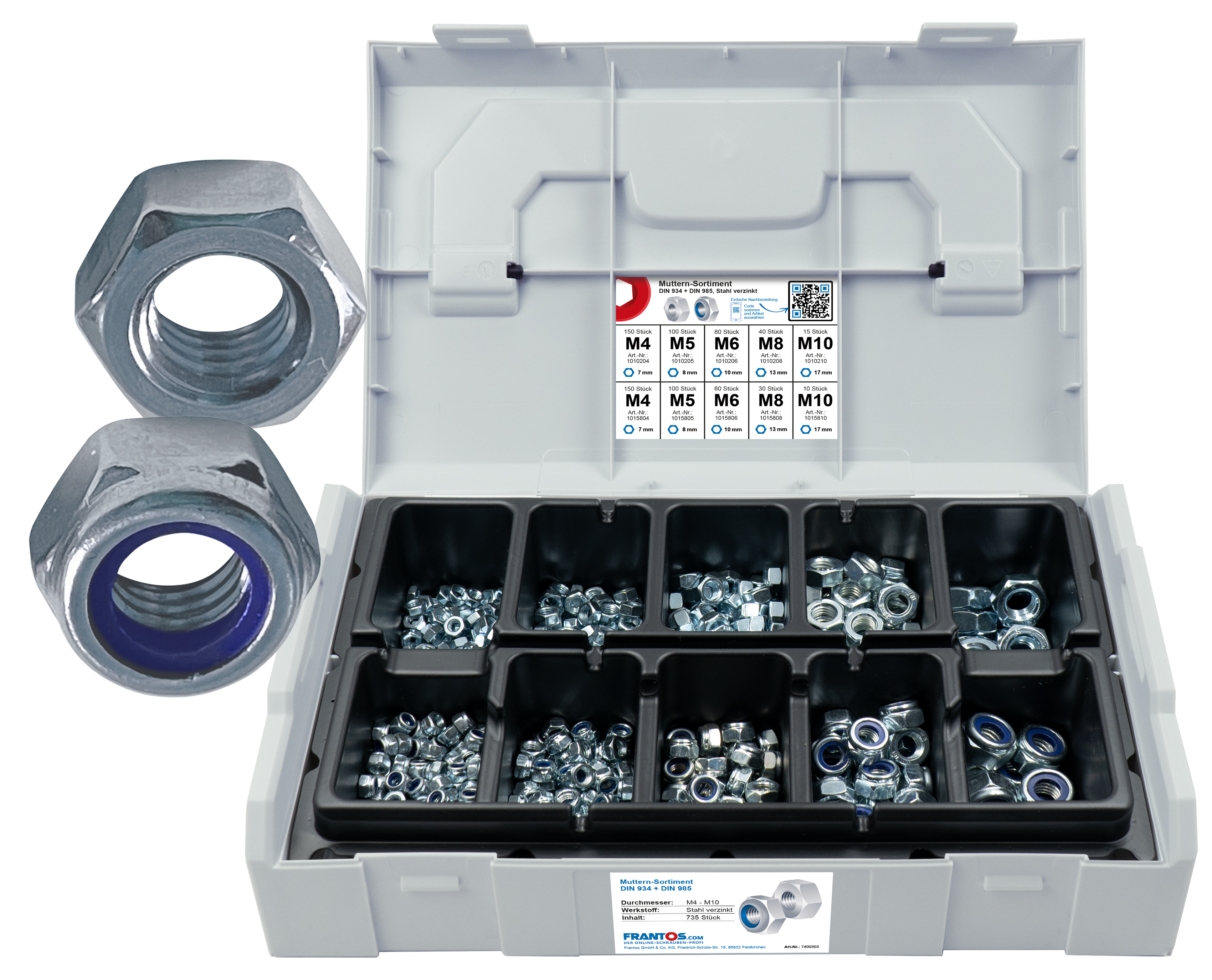 Frantos L-BOXX MINI Sortiment, Muttern DIN 934 / DIN 985, Stahl 8 ...