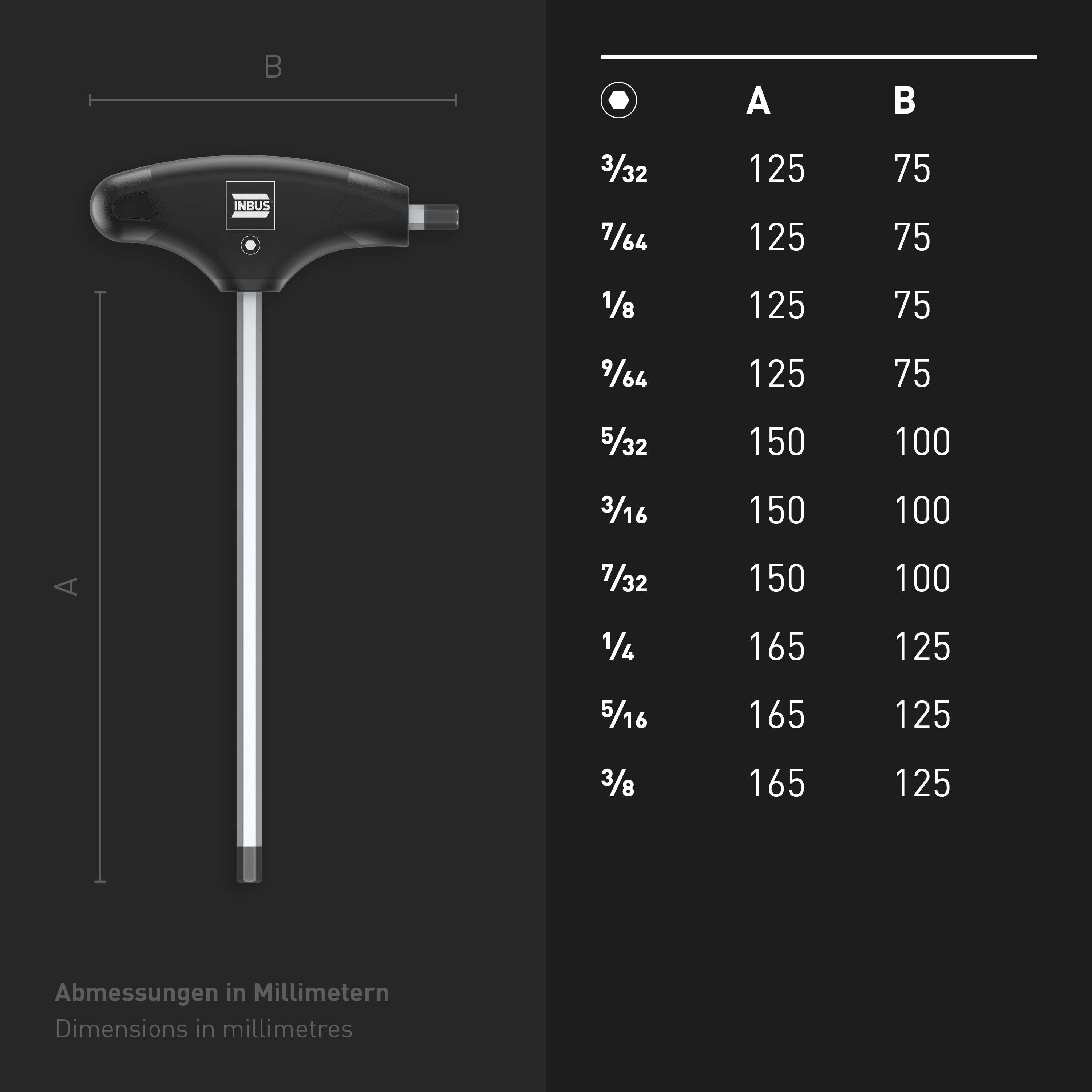 INBUS® 73809 T-Griff Inbusschlüssel Set (Zoll) 10tlg, 3/32"–3/8" — Made ...