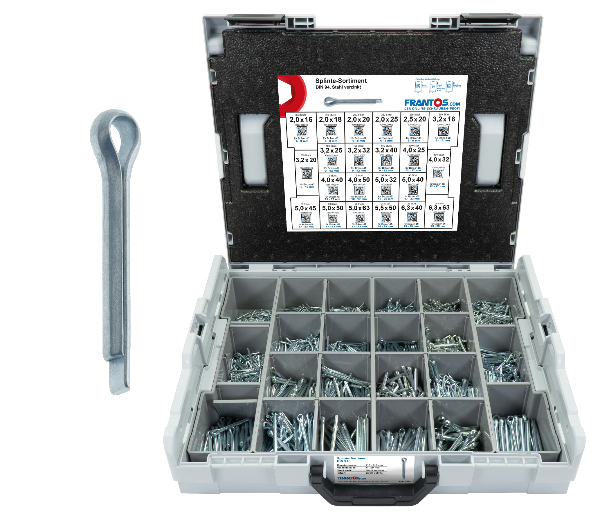 Assortimento Frantos L-BOXX, DIN 94 coppiglie acciaio zincato, 2.800 ...